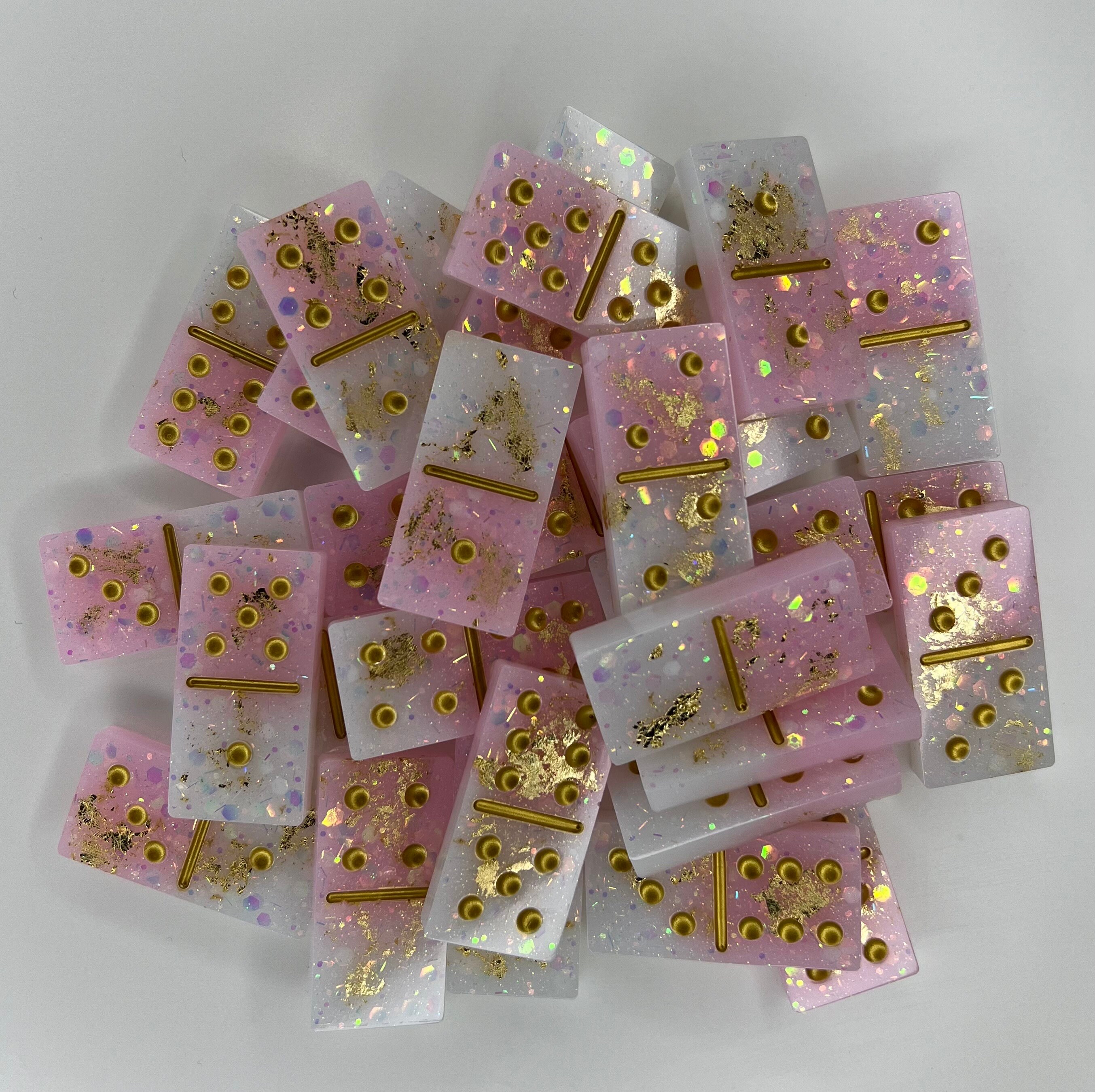 Custom Handmade Playable Resin Dominoes-gold, White, Pink, and Glitter ...