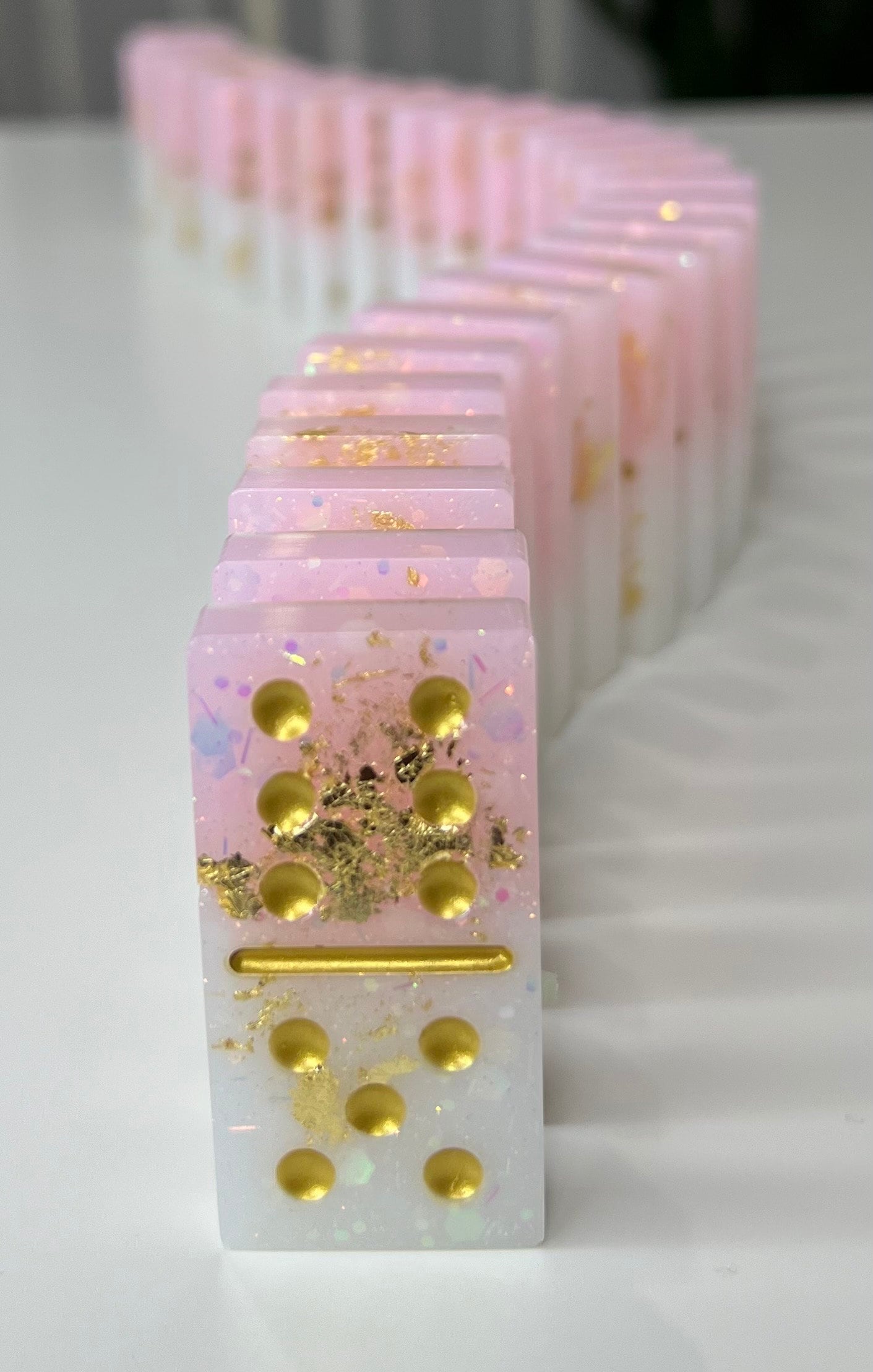 Custom Handmade Playable Resin Dominoes-gold, White, Pink, and Glitter ...