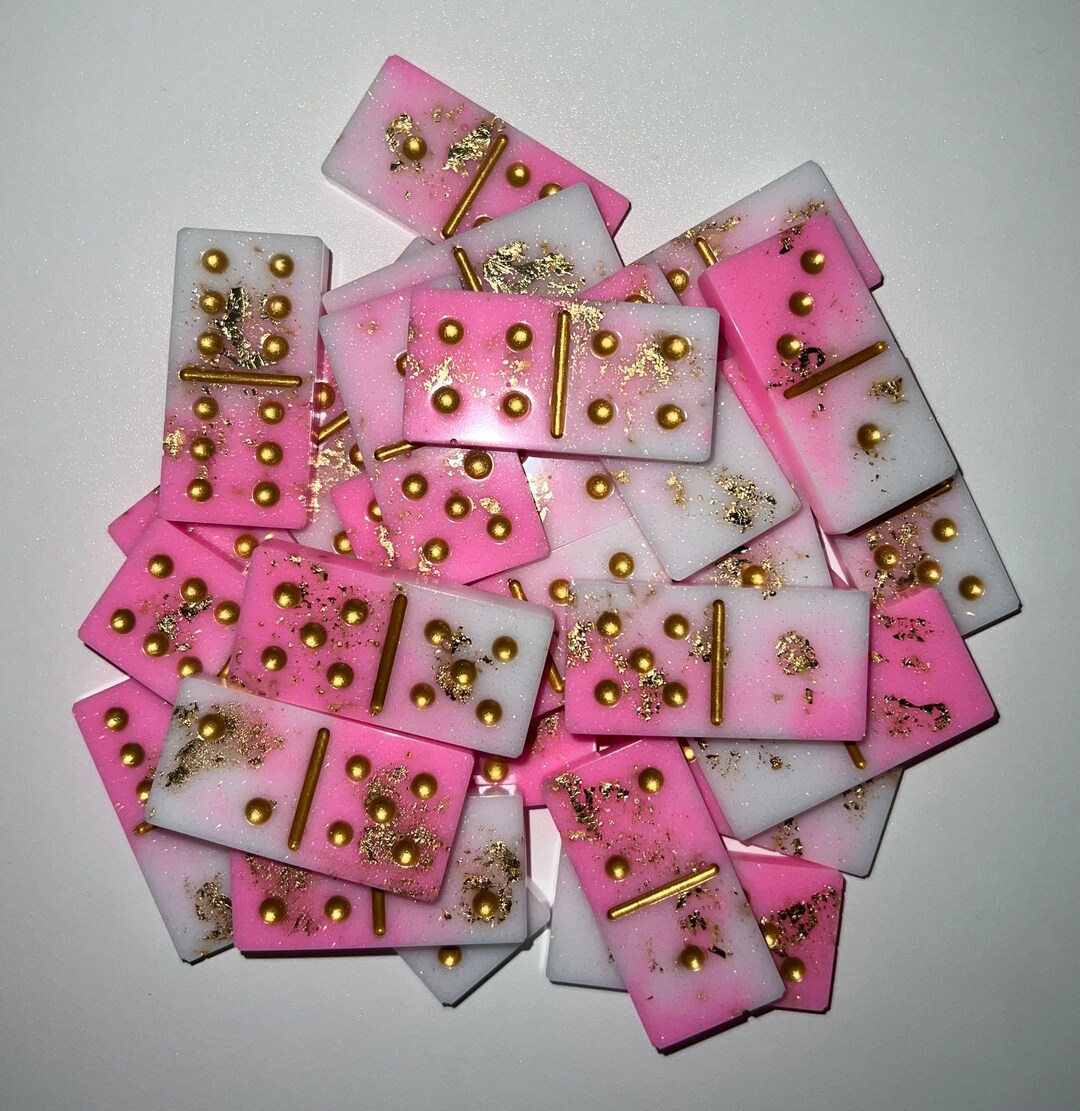 Custom Handmade Playable Barbie Resin Dominoes-gold, White, Hot Pink ...