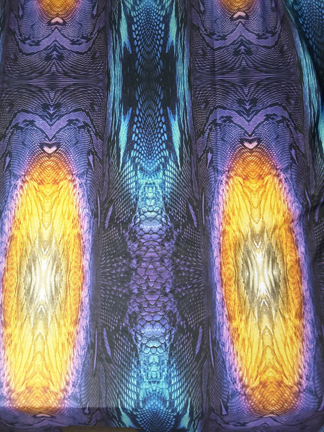 Blue Purple Yellow Snake Skin Python 4 Way Stretch Spandex Fabric by ...