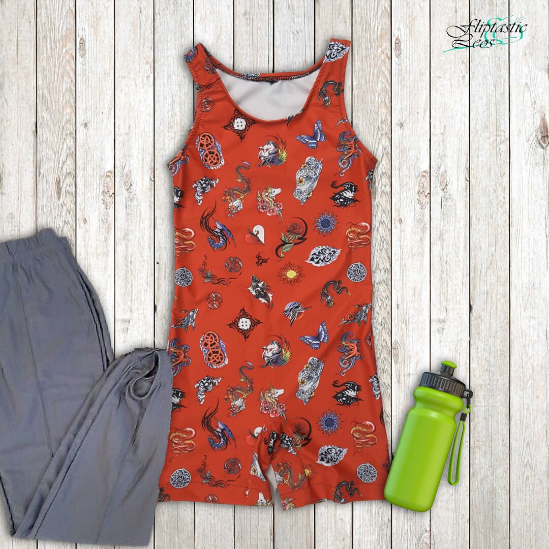 CM Boys Red Tattoos Print Gymnastics Singlet, Practice Workout Acrobat ...