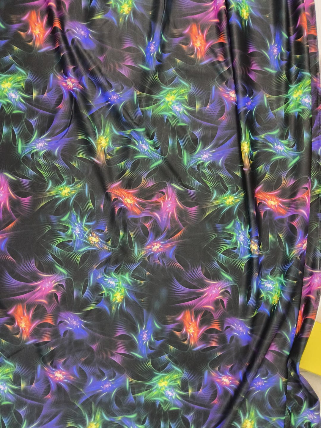 Black With Multi Color Burst 4 Way Stretch Spandex Fabric by the Yard ...