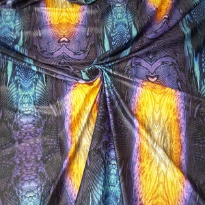 Blue Purple Yellow Snake Skin Python 4 Way Stretch Spandex Fabric by ...