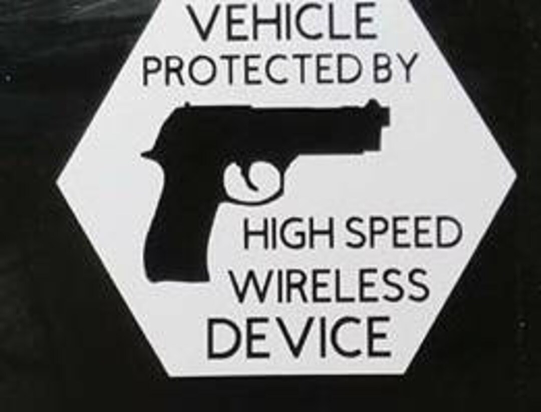 Gun Decal Car Window, Vehicle Protected by High Speed Wireless Device ...