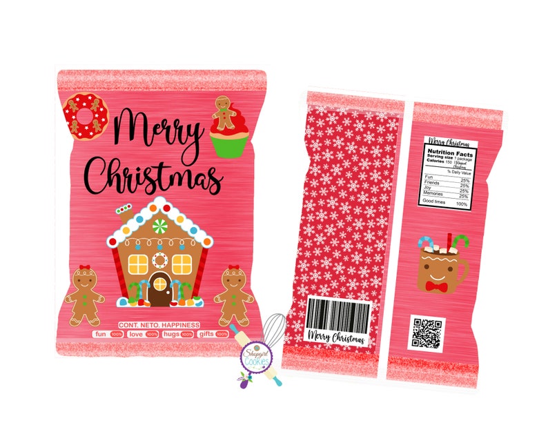 Red Christmas Chip Bag, Treat Bags, Candy Bags, Chip Bags, Party Chip ...