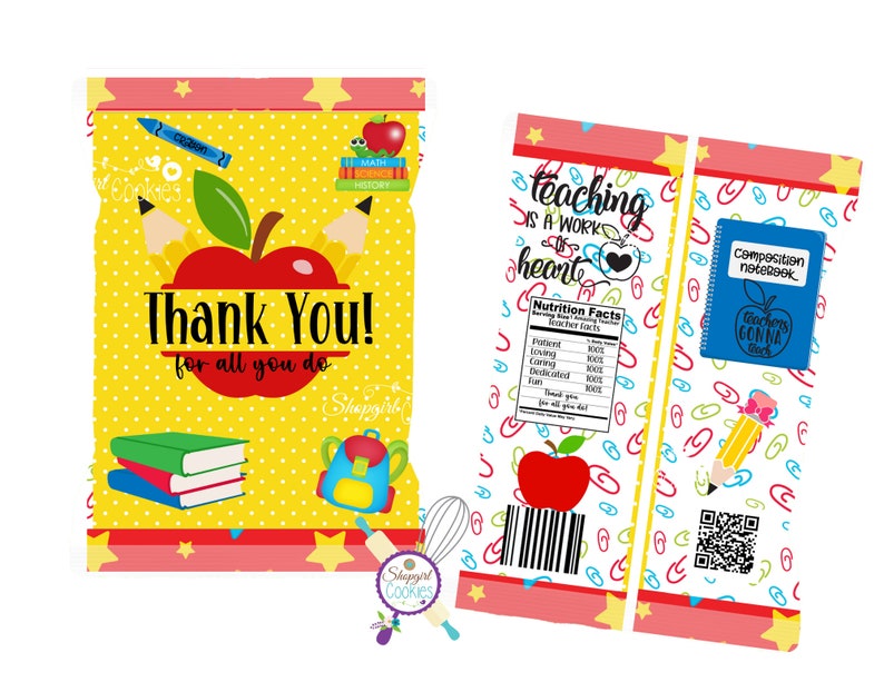 Teacher Appreciation Chip Bag, Chip Bags, Party Chip Bag, Cookie ...