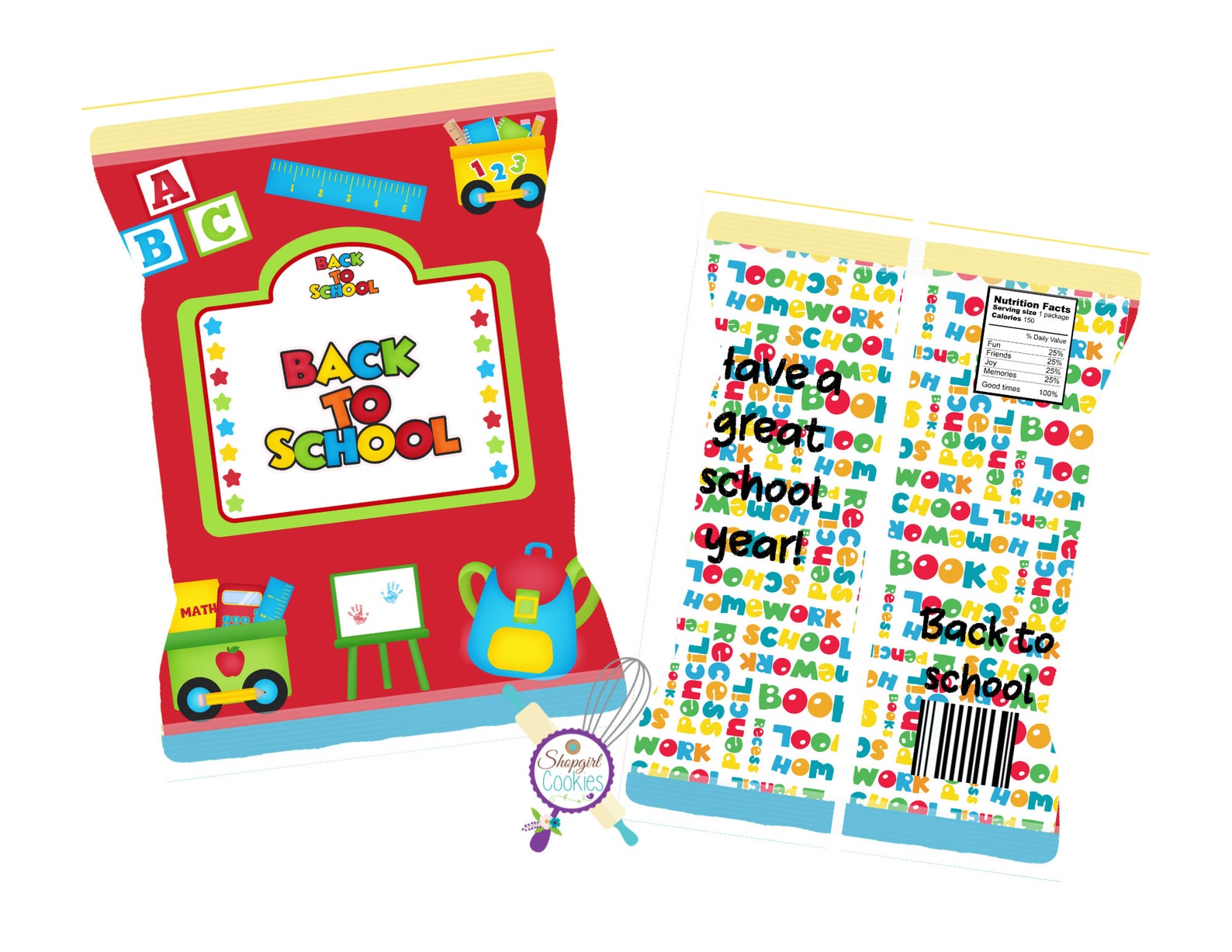 Back to School Chip Bag, Print&ship, Chip Bags, Party Chip Bag,cookie ...