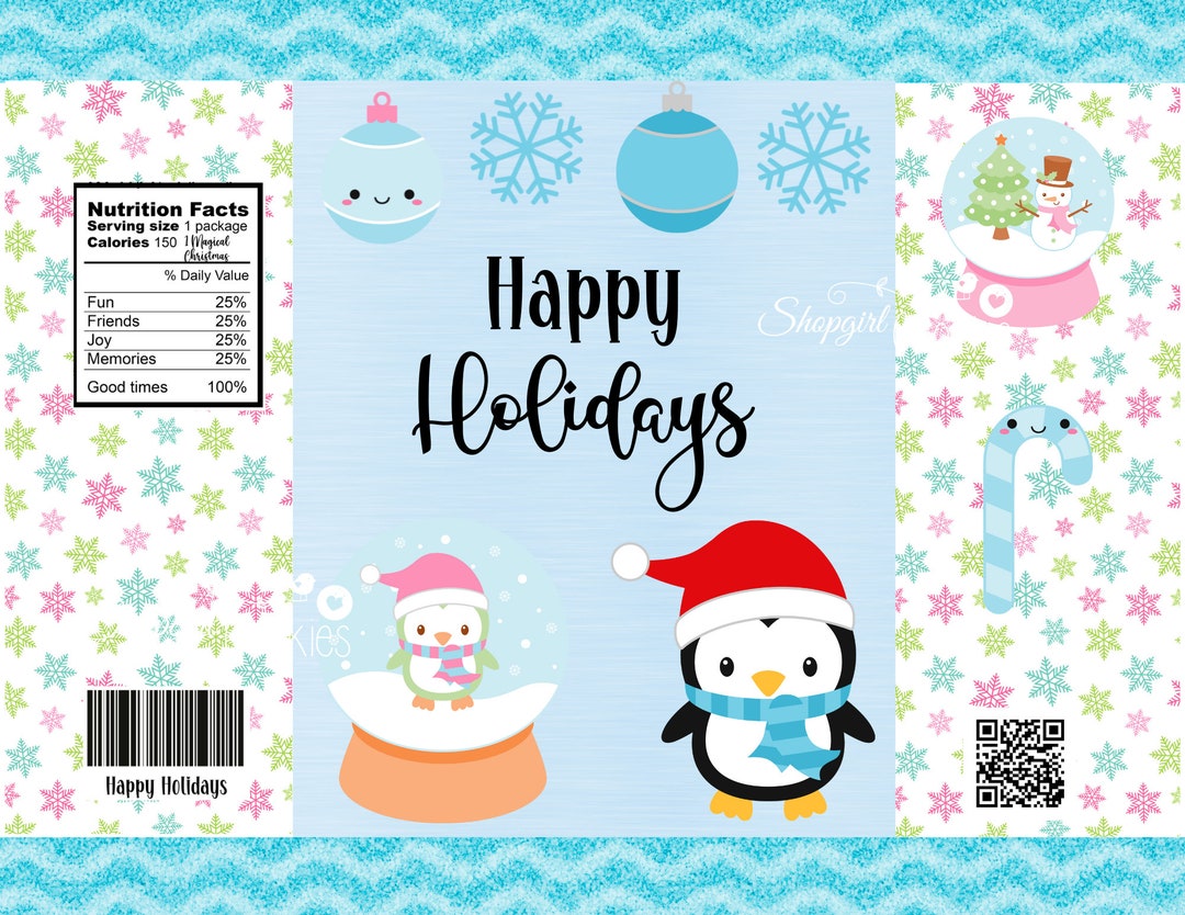 Happy Holidays Chip Bag, Treat Bags, Candy Bags, Chip Bags, Party Chip ...