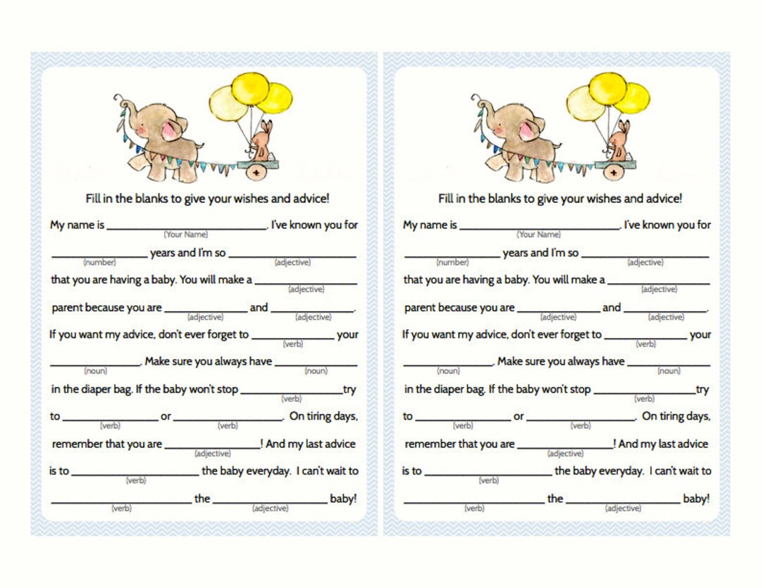 Baby Shower Mad Libs - Baby Shower Advice Card, Baby Shower Games, Baby ...