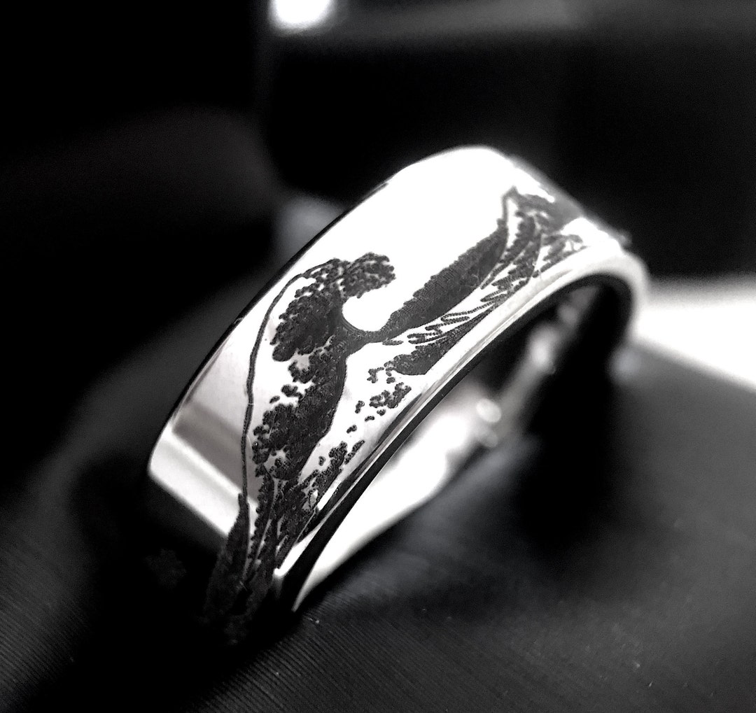Wave Ring | Ocean Pattern Engraved Tungsten Ring | Men’s & Women’s ...
