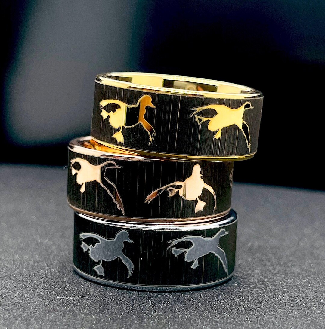 Matching Duck Rings Set | Rose Gold Tungsten Wedding Bands | Duck ...