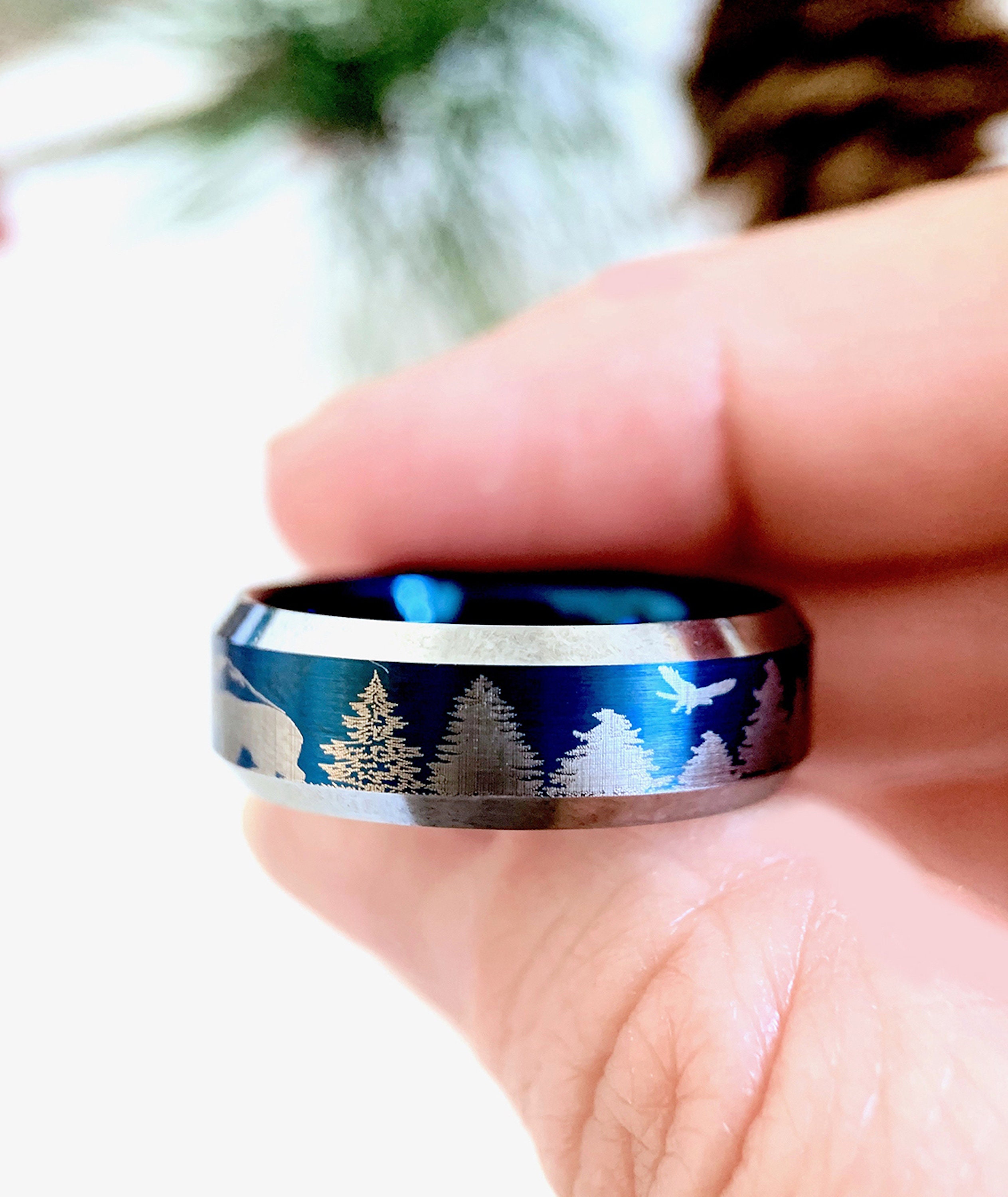 Bears in Mountains Forest Landscape Engagement Ring Promise | Etsy