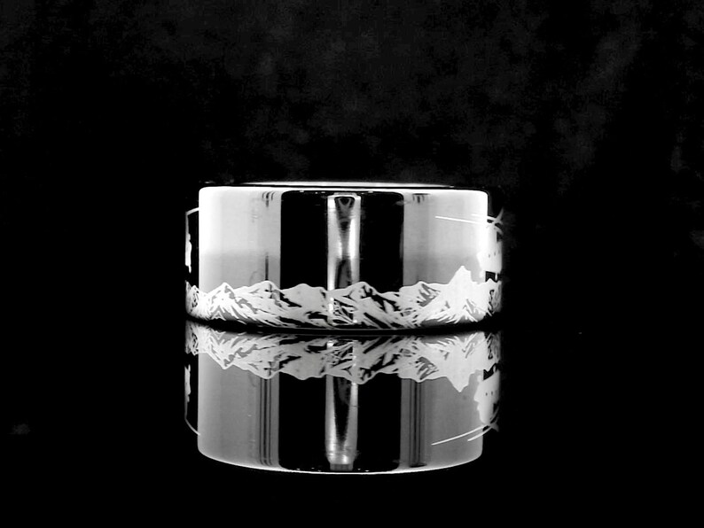 Mens Wedding Band | Engraved Mountain Helicopter Tungsten Ring | US ...
