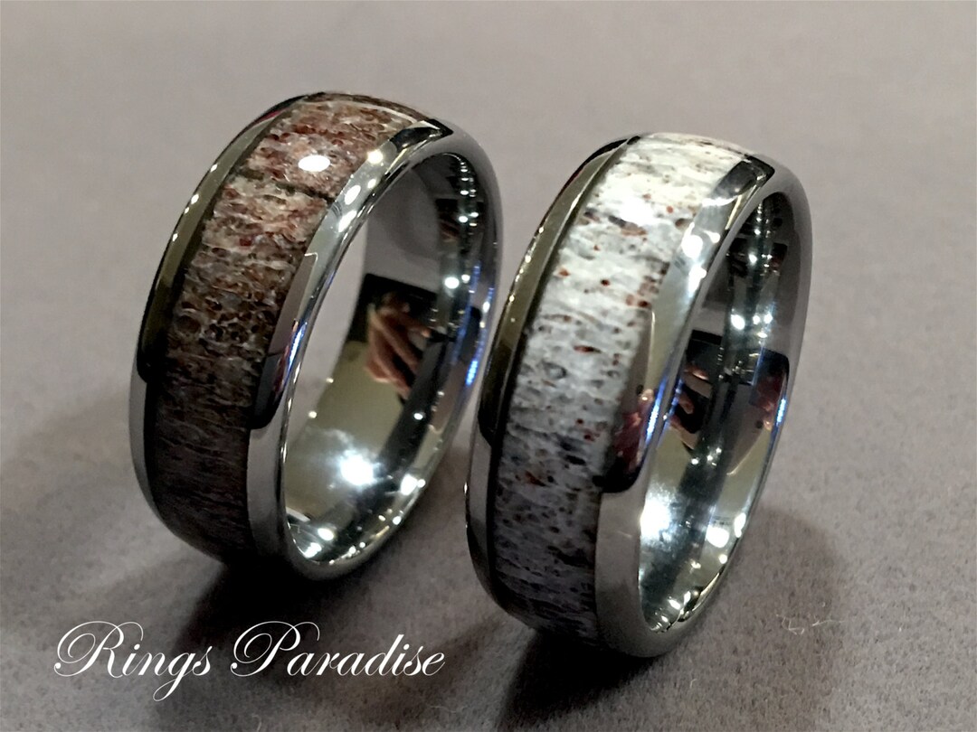 Silver Tungsten Antler Ring | 8mm Wedding Band for Men & Women | Unisex ...