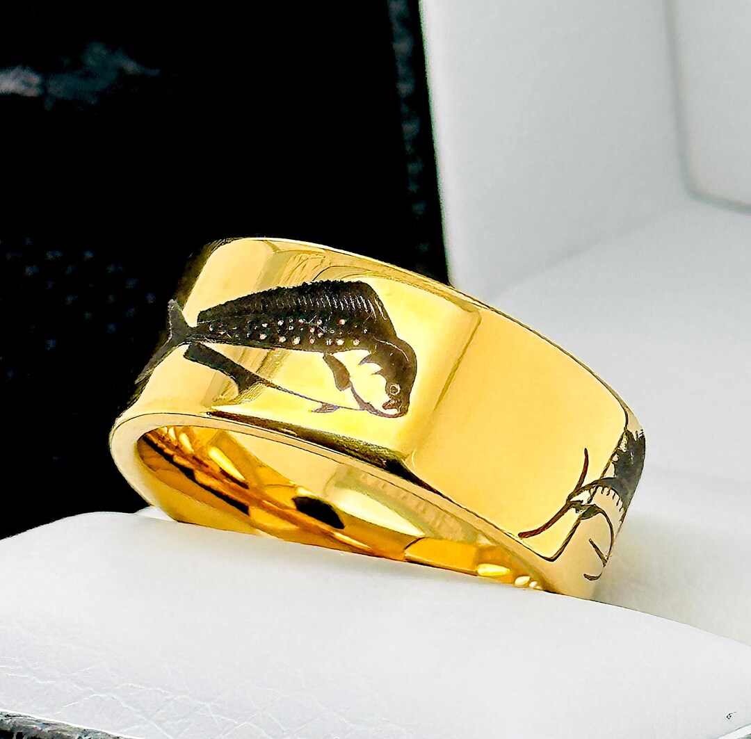 Yellow Gold Tungsten Ring: Sailfish, Marlin, Mahi Fish - Fisherman Gift ...