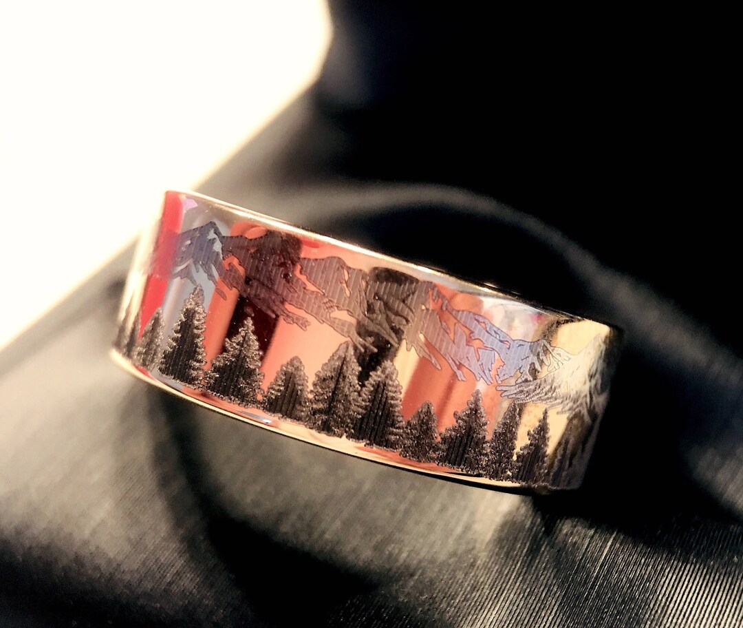 Wedding Bands, Fir Trees in Mountains Forest Landscape Pattern, Mens ...