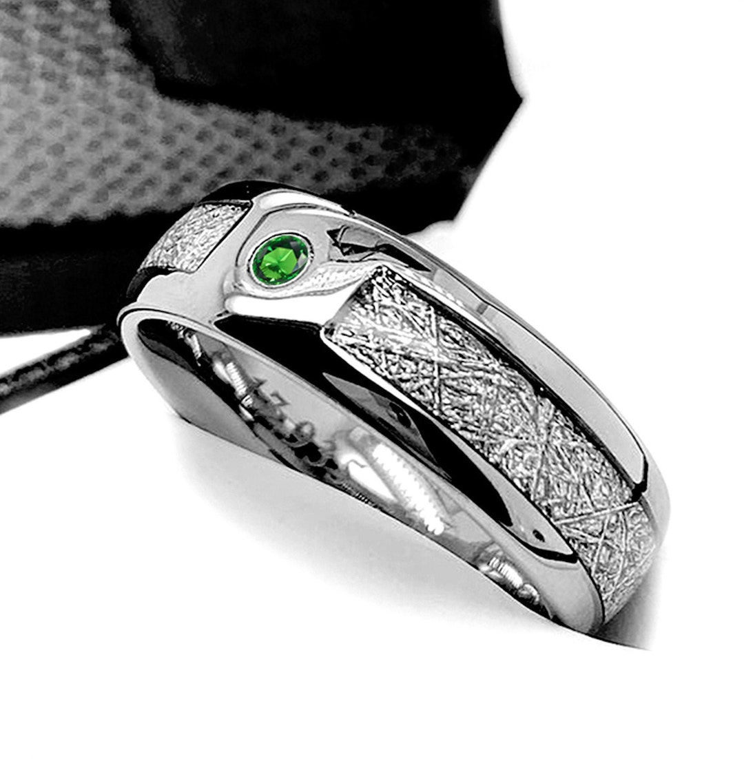 Meteorite Ring | Emerald Stone Tungsten Ring | Men’s and Women’s ...