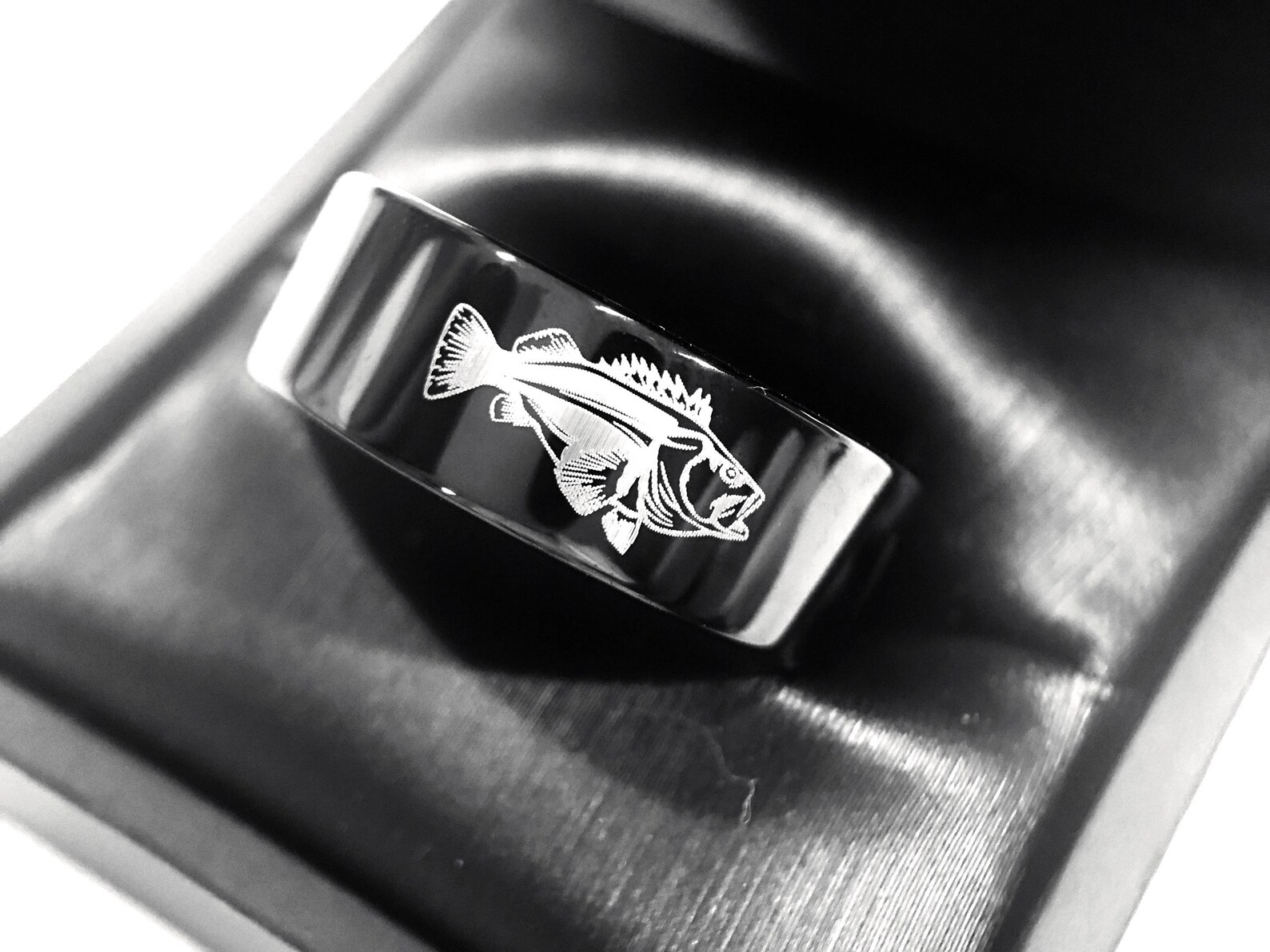 Bass Fish Ring Black Tungsten Ring Mens Tungsten Ring Mens - Etsy