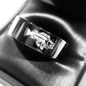 Bass Fish Ring, Black Tungsten Ring, Mens Tungsten Ring, Mens Wedding ...