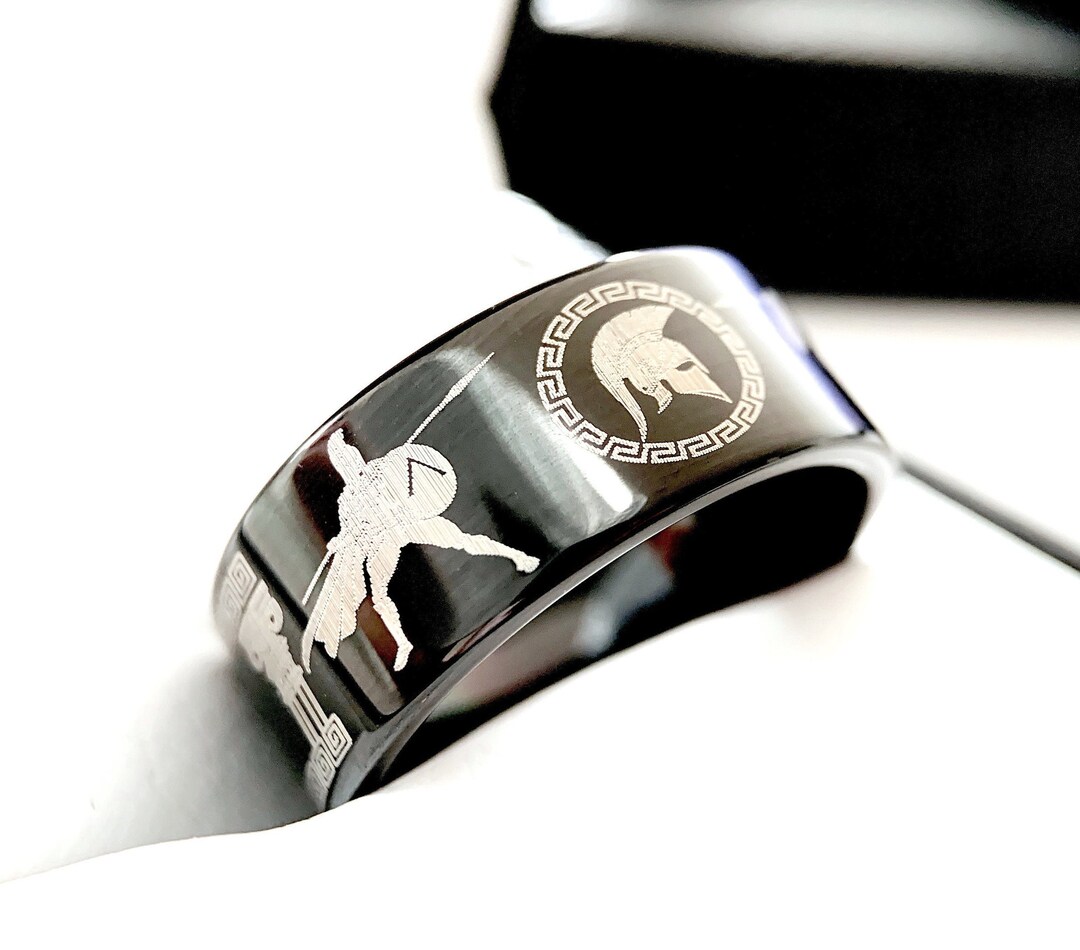 Ancient Greek Spartan Warriors Scene Custom Engraved Black Tungsten ...
