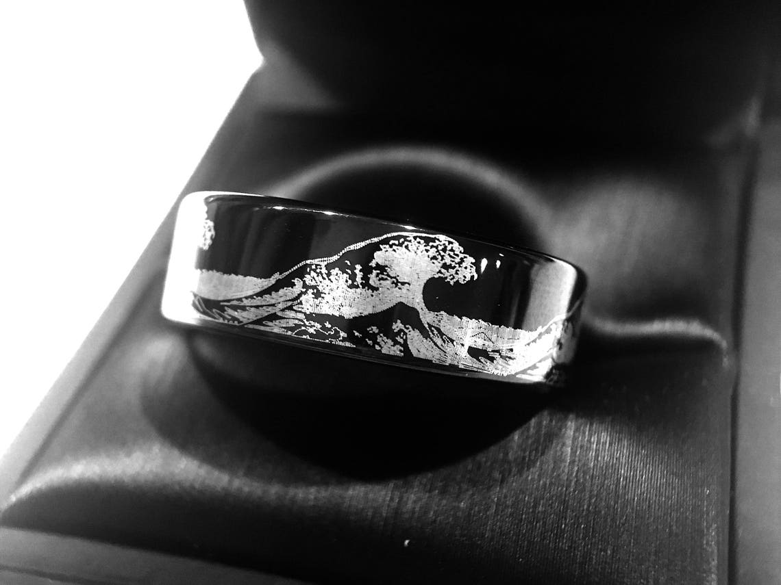 Wave Ring Ocean Wave Ring Mens Black Tungsten Carbide Ring - Etsy