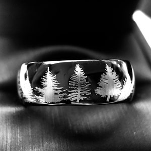 Wedding Bands, Fir Trees Forest Landscape Pattern Engraved Mens and ...