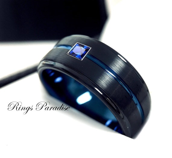 Thin Blue Line Mens Wedding Band, Handmade Personalized Custom Engravi ...