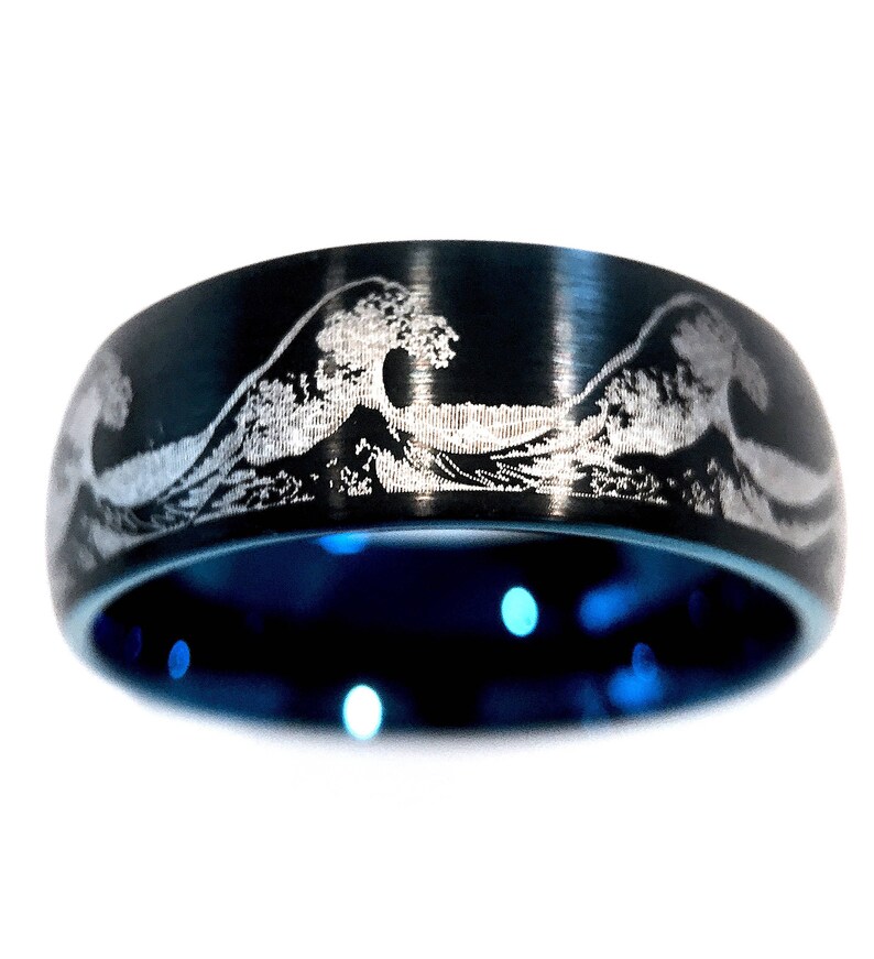Ocean Wave Ring Black & Blue Ocean Wave Mens Tungsten Ring - Etsy