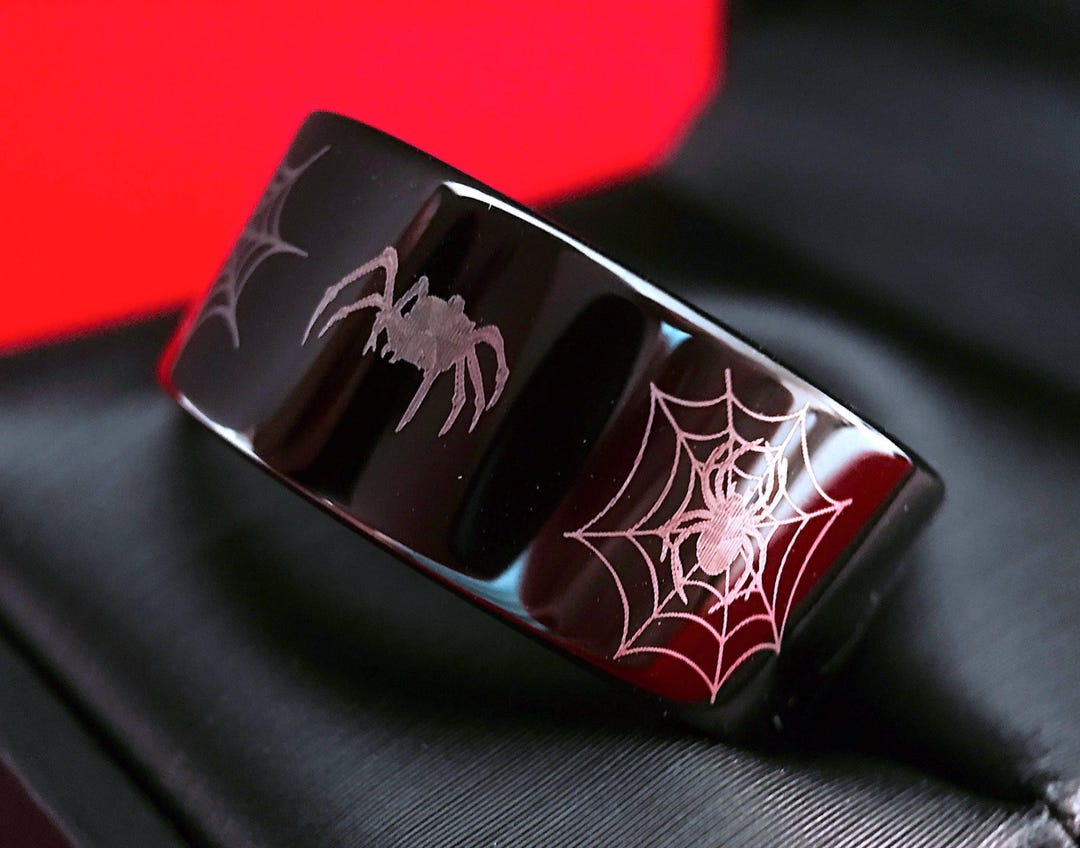 Spider Wedding Band: Black Tungsten Ring, Gothic Halloween Engagement ...