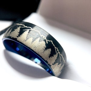 Mens Wedding Bands, Fir Trees in Mountains Forest Landscape Pattern ...