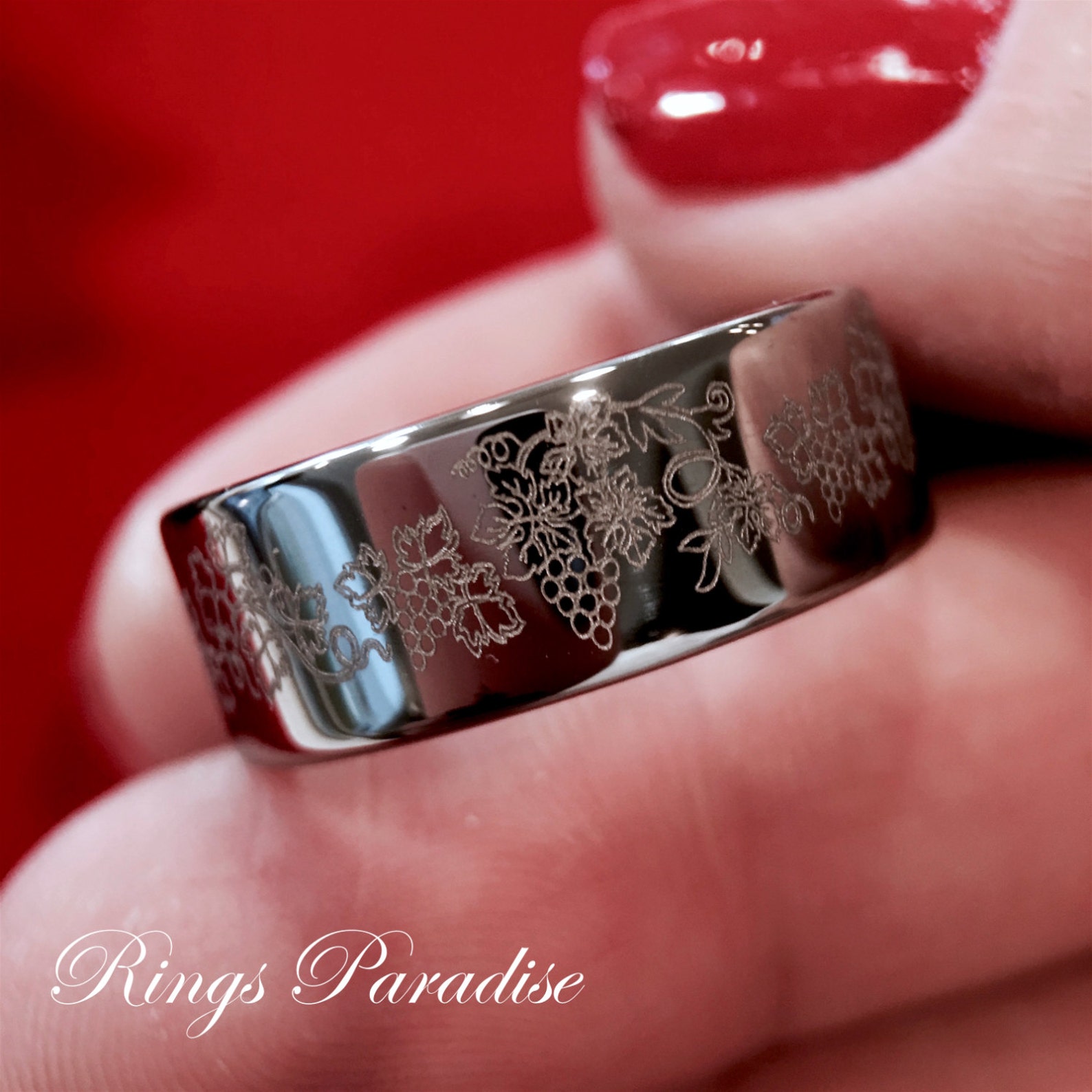 Grape Engraved Ring Custom Made Wedding Bands Tungsten Ring - Etsy