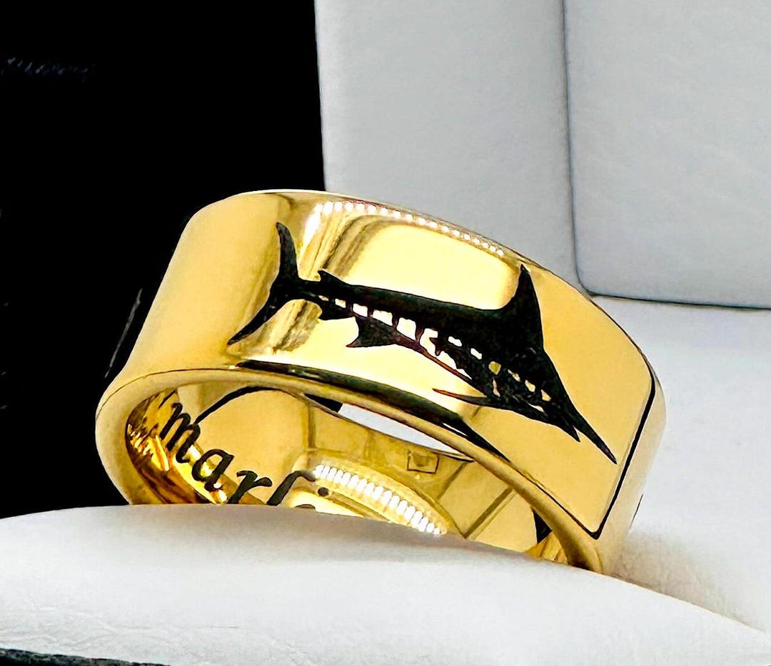 Marlin Pattern Engraved Tungsten Ring, Best Fisherman Gift, Fishing ...