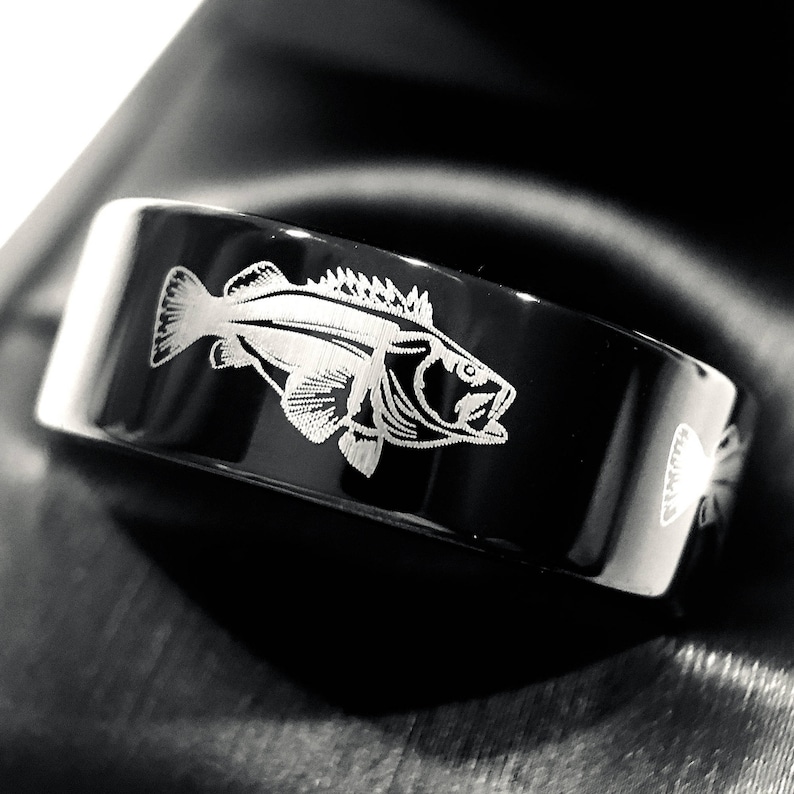 Bass Fish Ring Black Tungsten Ring Mens Tungsten Ring Mens - Etsy