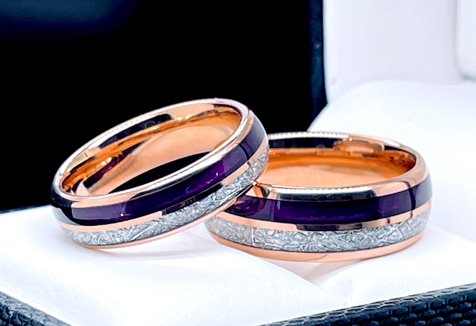 Purple Agate Meteorite Ring: Rose Gold Tungsten Wedding Band - 8mm - Etsy