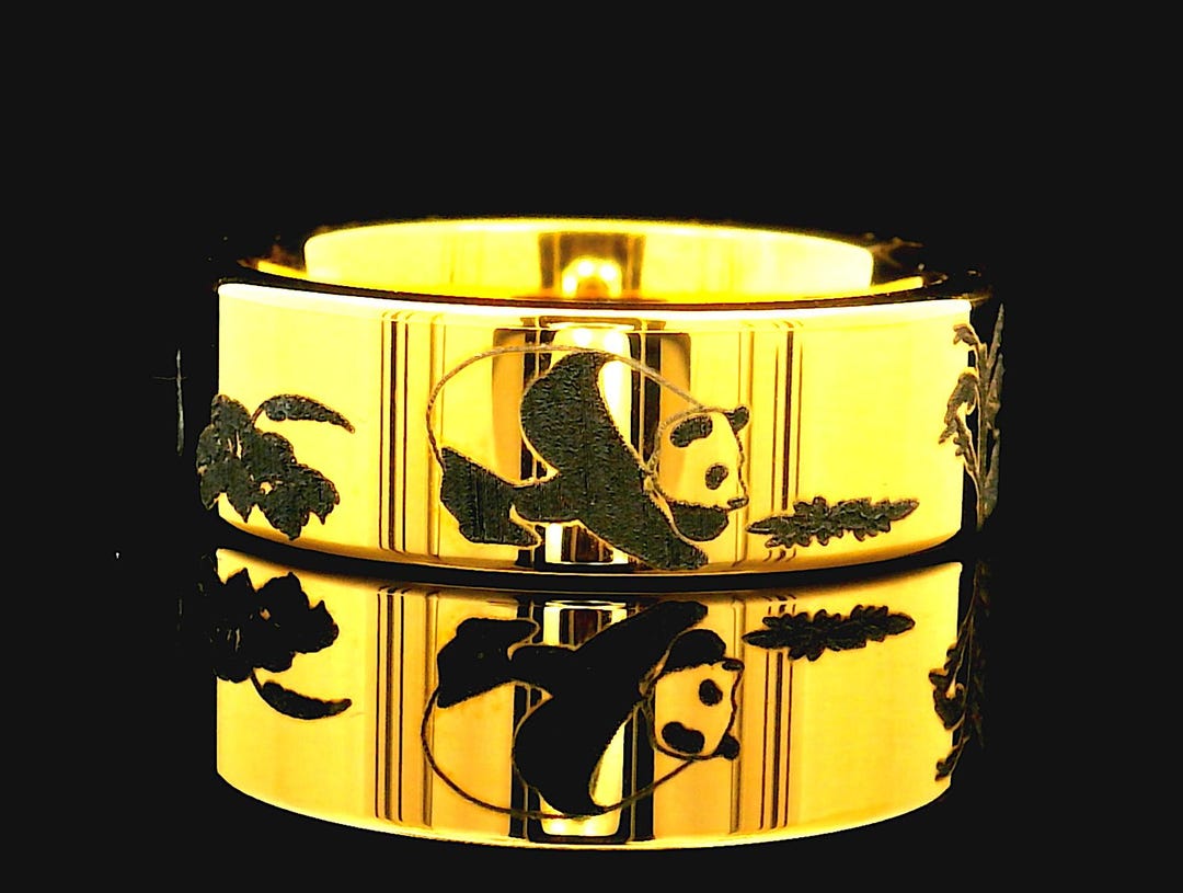 Charming Panda Wedding Bands in Yellow Gold Tungsten Custom Engraving ...