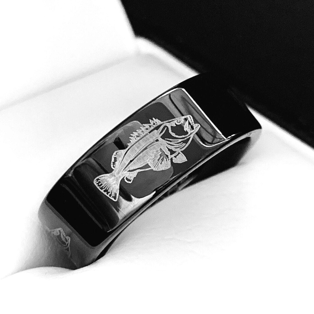 Bass Fish Tungsten Ring | Men’s Wedding Band | Fisherman Engraved Ring ...