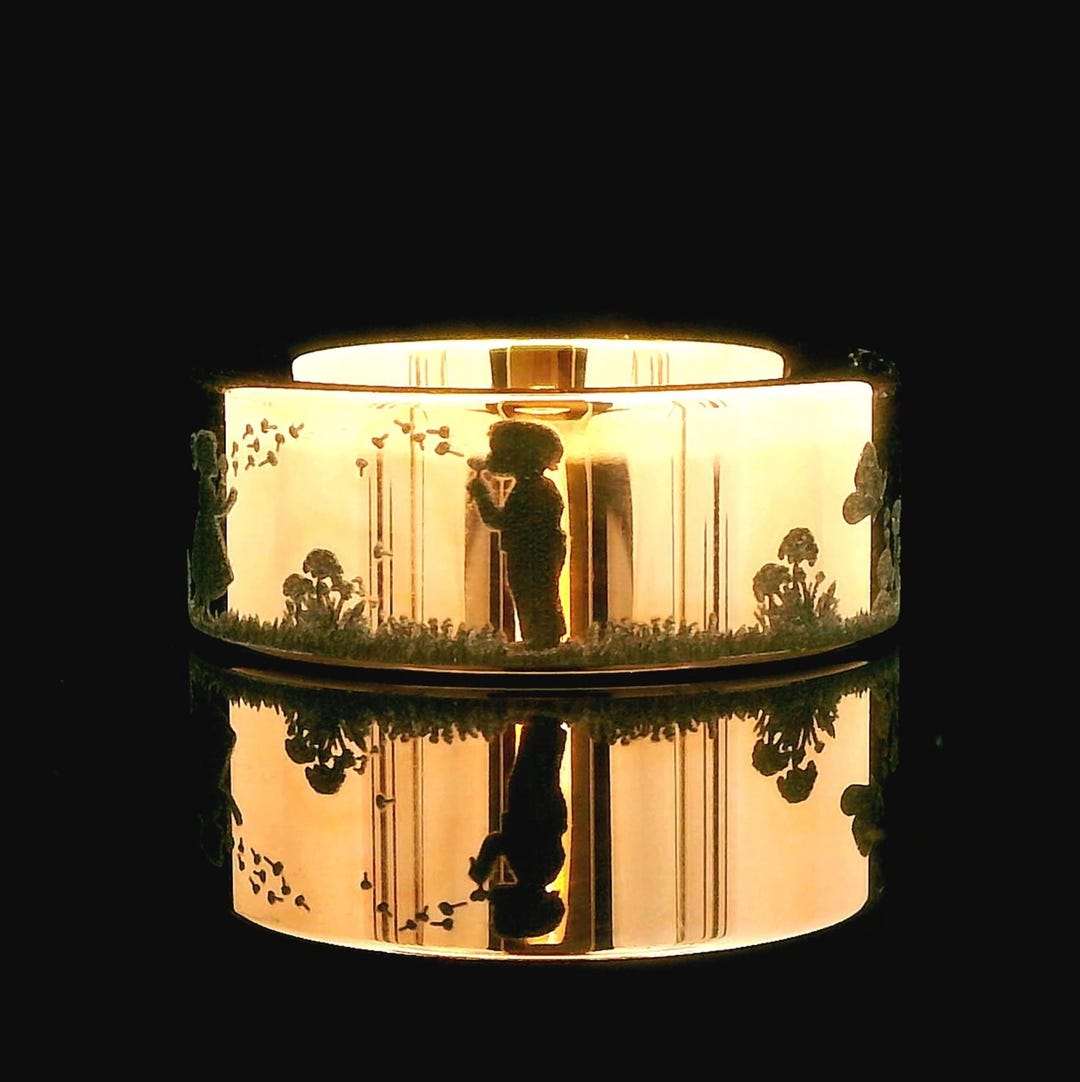 Rose Gold Tungsten Ring With Engraved Dandelion Kids Scene, Family ...