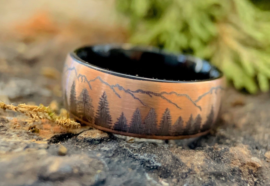 Men's Rings, Fir Trees Ring, Mens Tungsten Wedding Band, Wedding Band ...