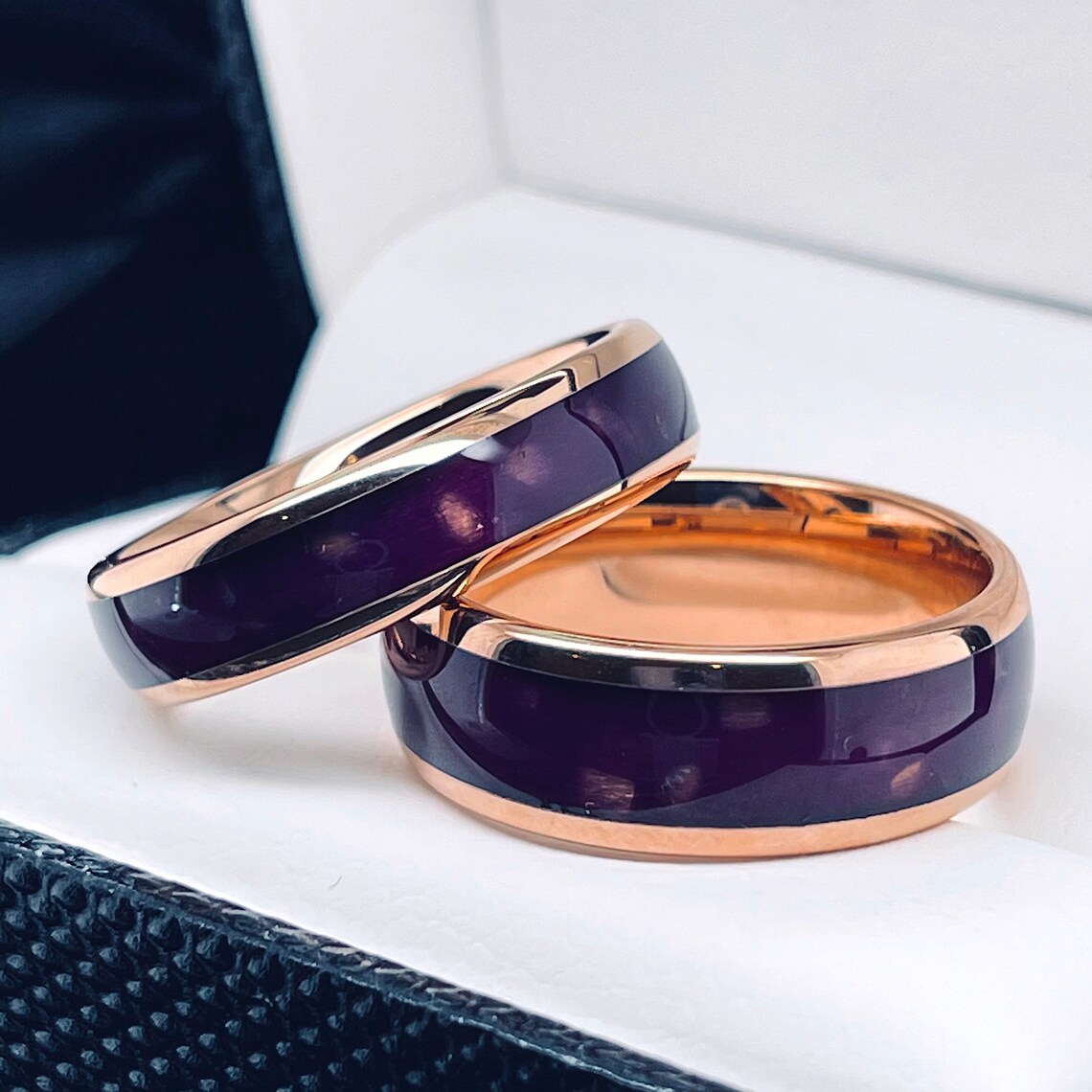 Purple Agate Ring Mens Ring Wedding Bands His and Her | Etsy