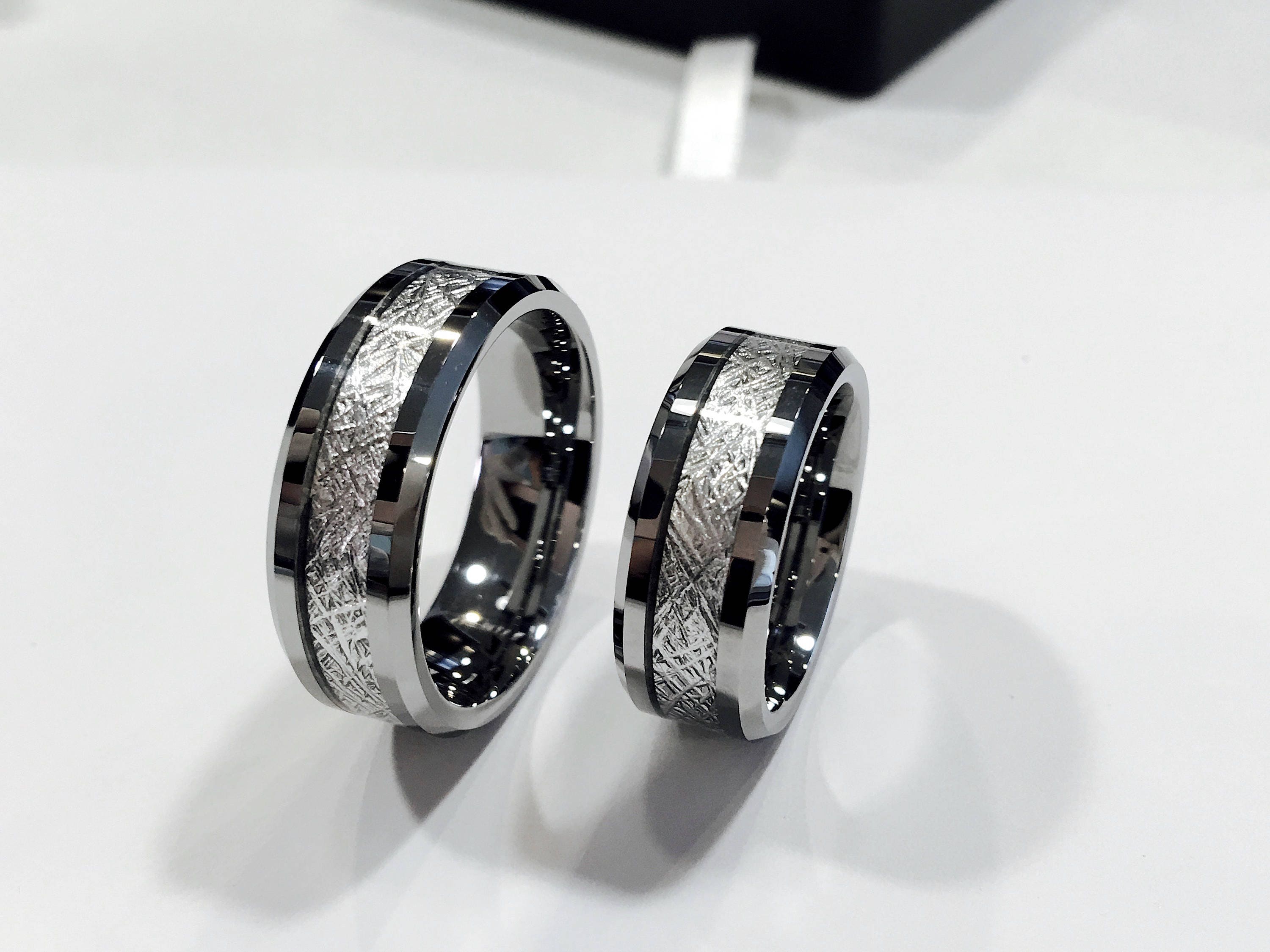 Matching Rings Set Meteorite Ring Mens Tungsten Wedding - Etsy