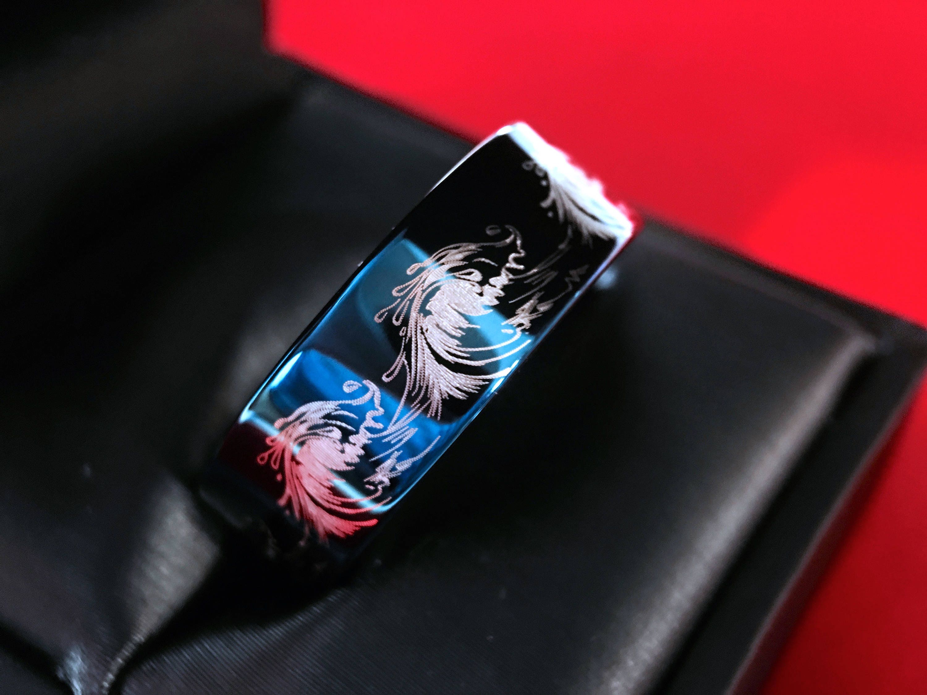 Men Wedding Band Ocean Ring Wave Ring Mens Blue Tungsten | Etsy