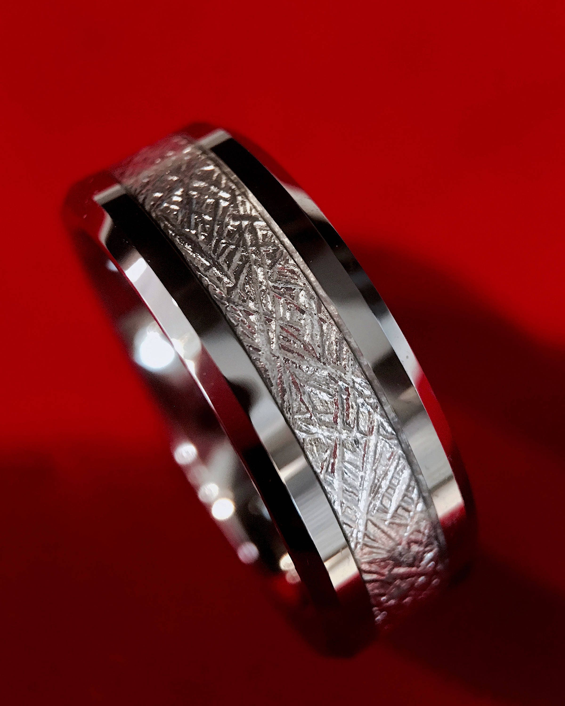 Matching Rings Set Meteorite Ring Mens Tungsten Wedding - Etsy