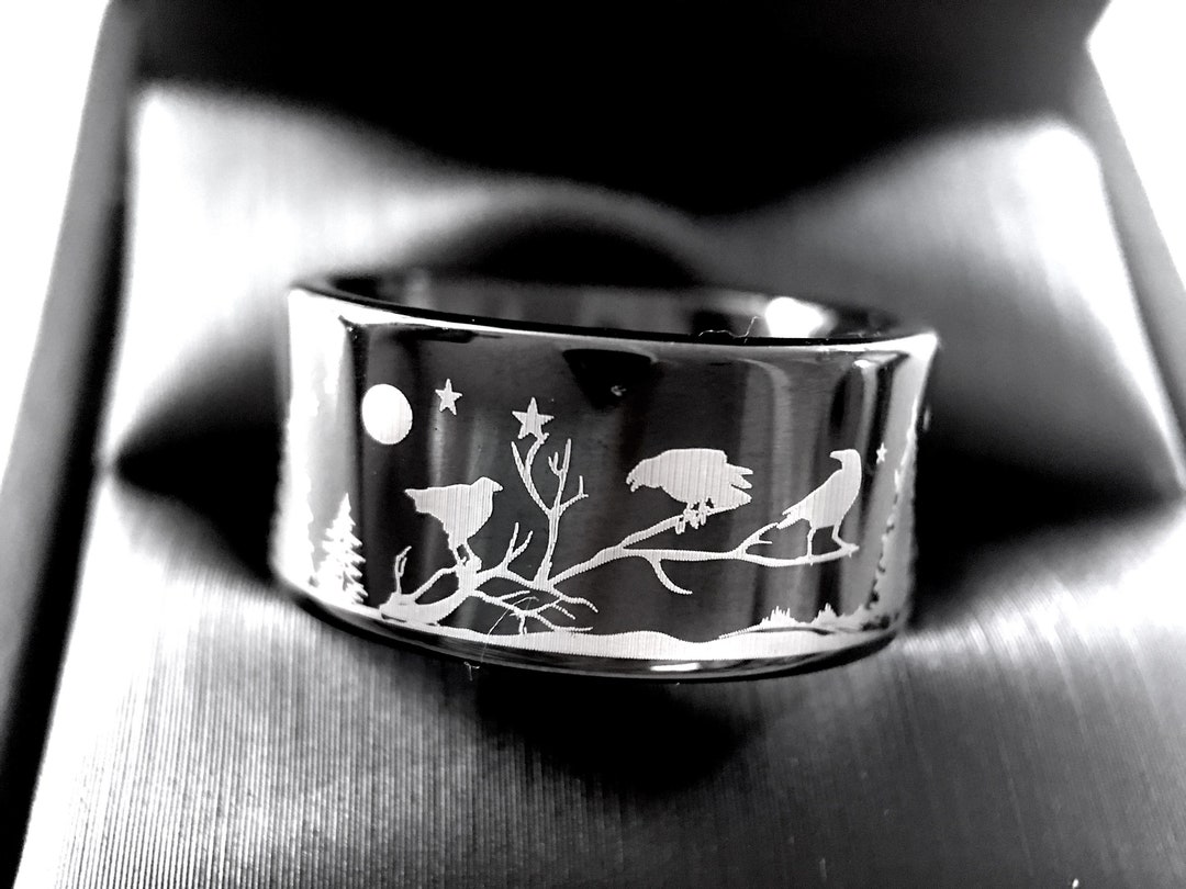 Ravens Ring, Wedding Bands, Trees and Ravens, Forest Ring, Tungsten ...