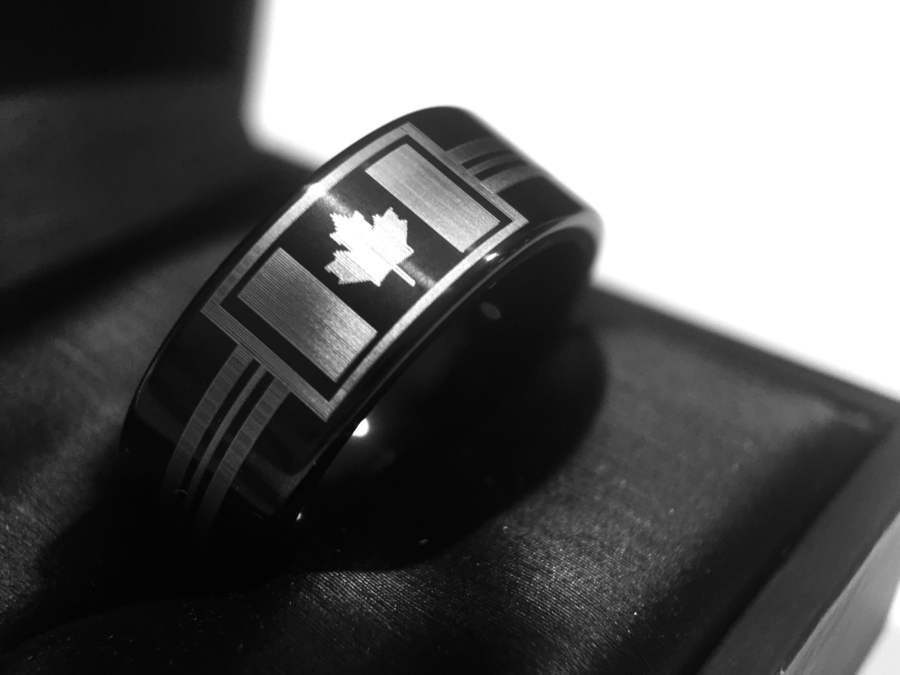 Mens Wedding Bands Military Ring Canadian Flag Engraved | Etsy