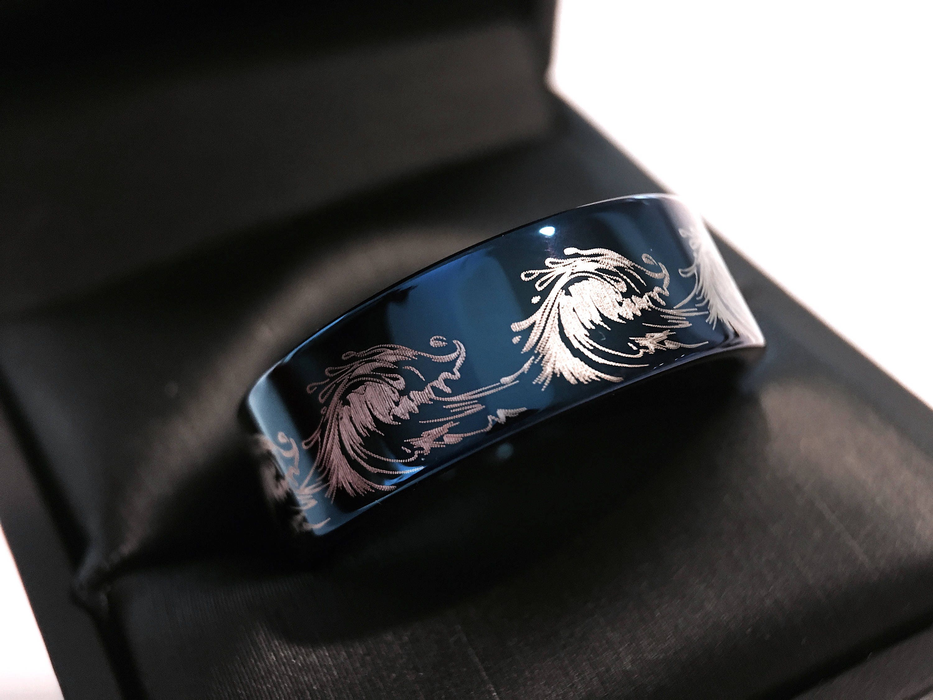 Men Wedding Band Ocean Ring Wave Ring Mens Blue Tungsten | Etsy
