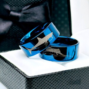 Sailfish, Shark and Mahi Fish Pattern Engraved Tungsten Ring, Mens ...