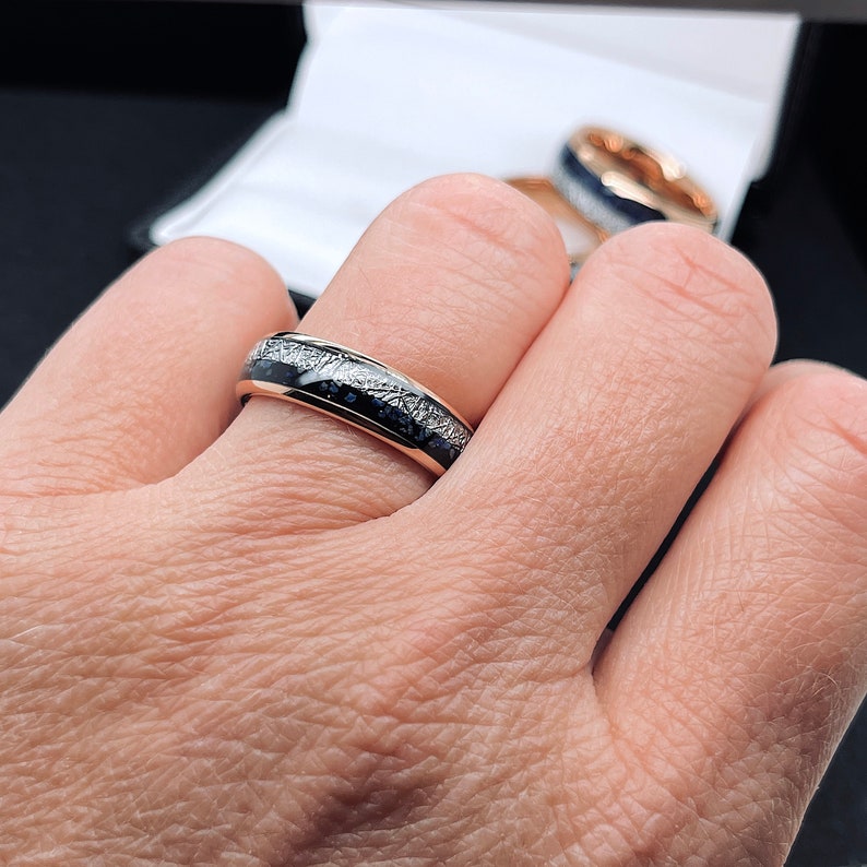 Matching Rings Set Couples Rings Blue Lapis and Meteorite | Etsy