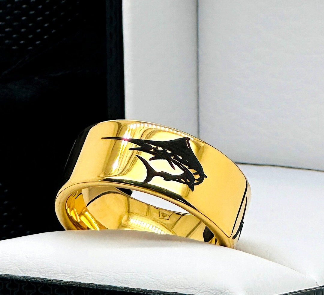 Marlin Pattern Engraved Tungsten Ring, Best Fisherman Gift, Fishing ...