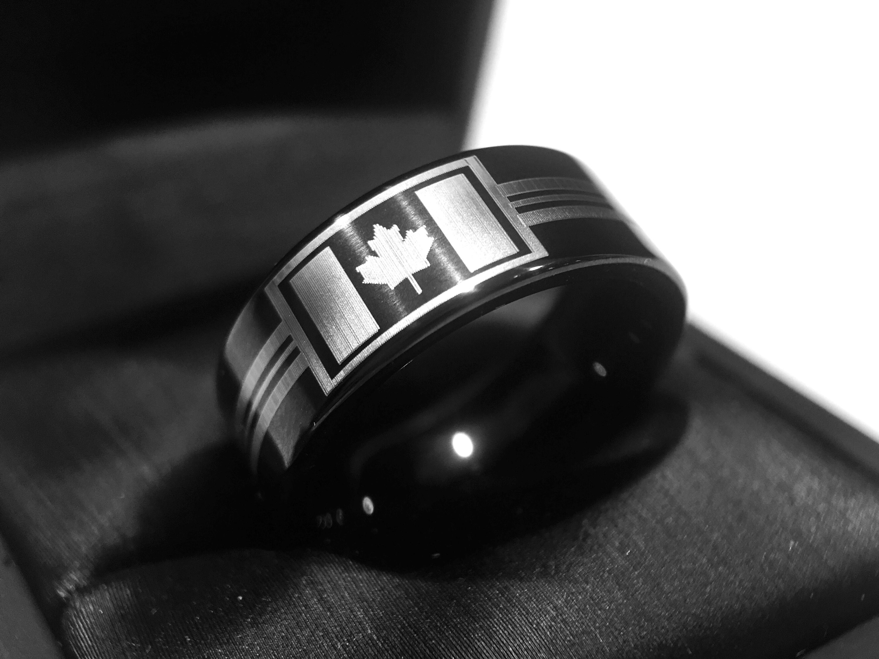 Mens Wedding Bands Military Ring Canadian Flag Engraved | Etsy