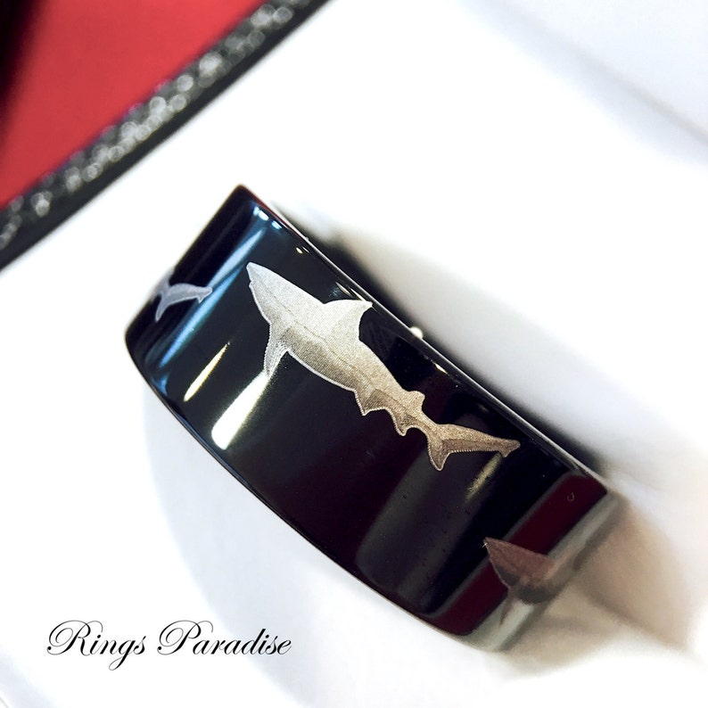 Wedding Band Men's Tungsten Ring Shark Ring Custom - Etsy